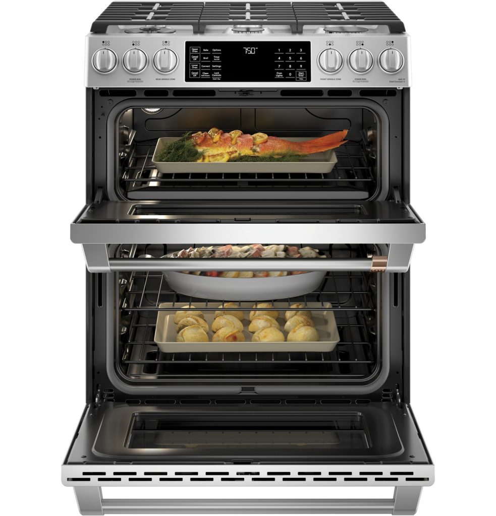 GE Café™ CGS750P2MS1 30" Smart Slide-In, Front-Control, Gas Double-Oven ...